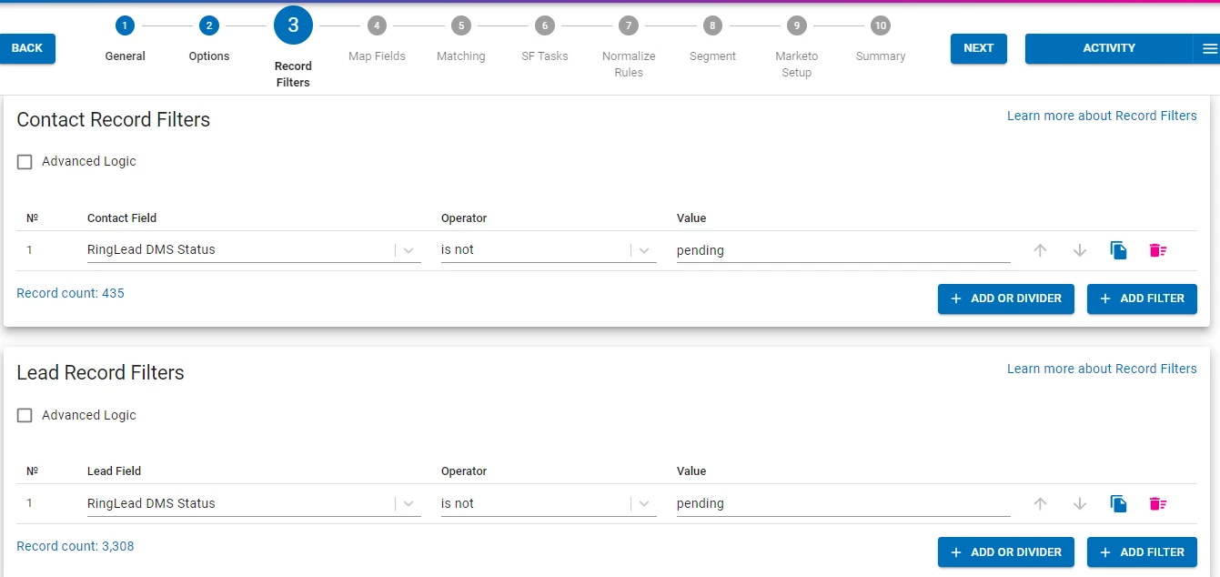 How to use Record Filters in RingLead