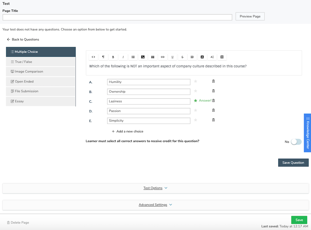 Creating a Test Page – Thought Industries
